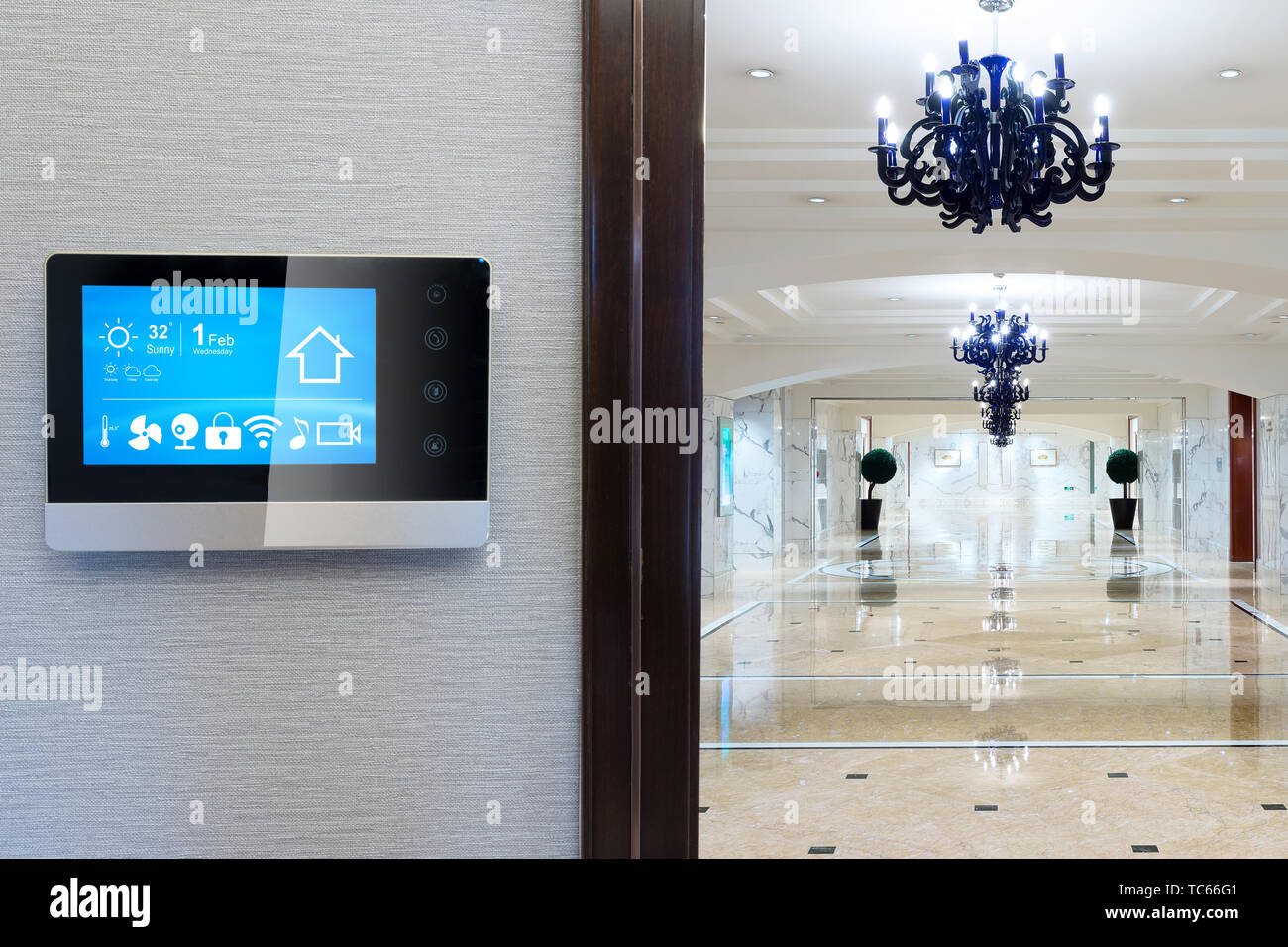 smart screen with smart home with modern corridor Stock Photo - Alamy
