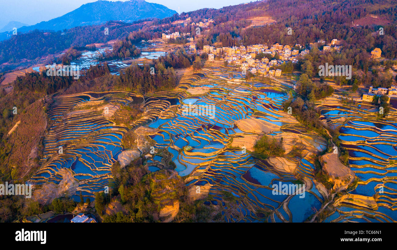 The Yilao Mountain terraces in Yuanyang, Yunnan on March 13, 2019 are ...