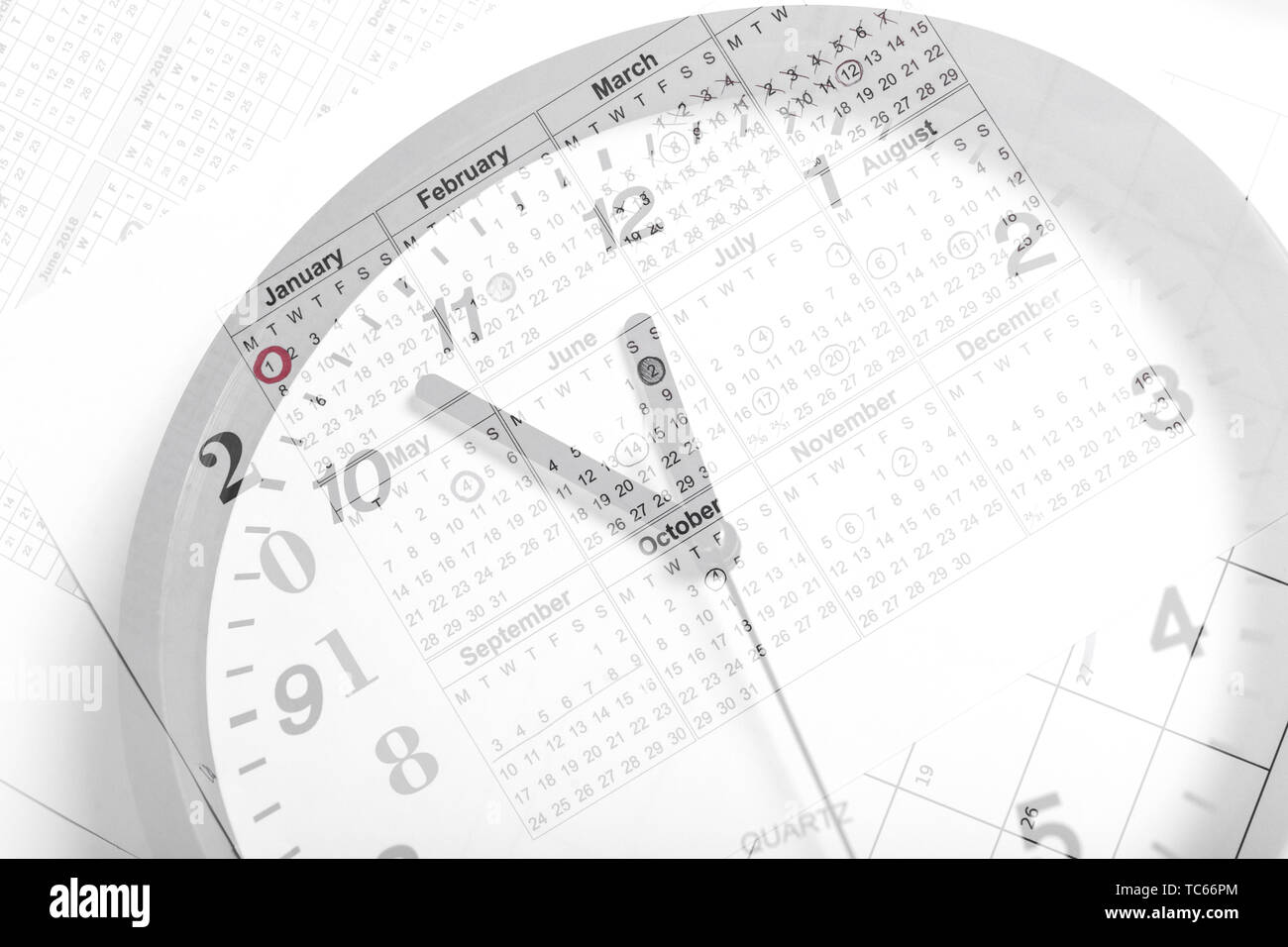 Calendar and Clock on White Background Stock Photo - Alamy