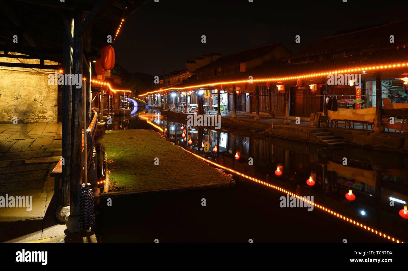 Night view of Anchang ancient town Stock Photo - Alamy