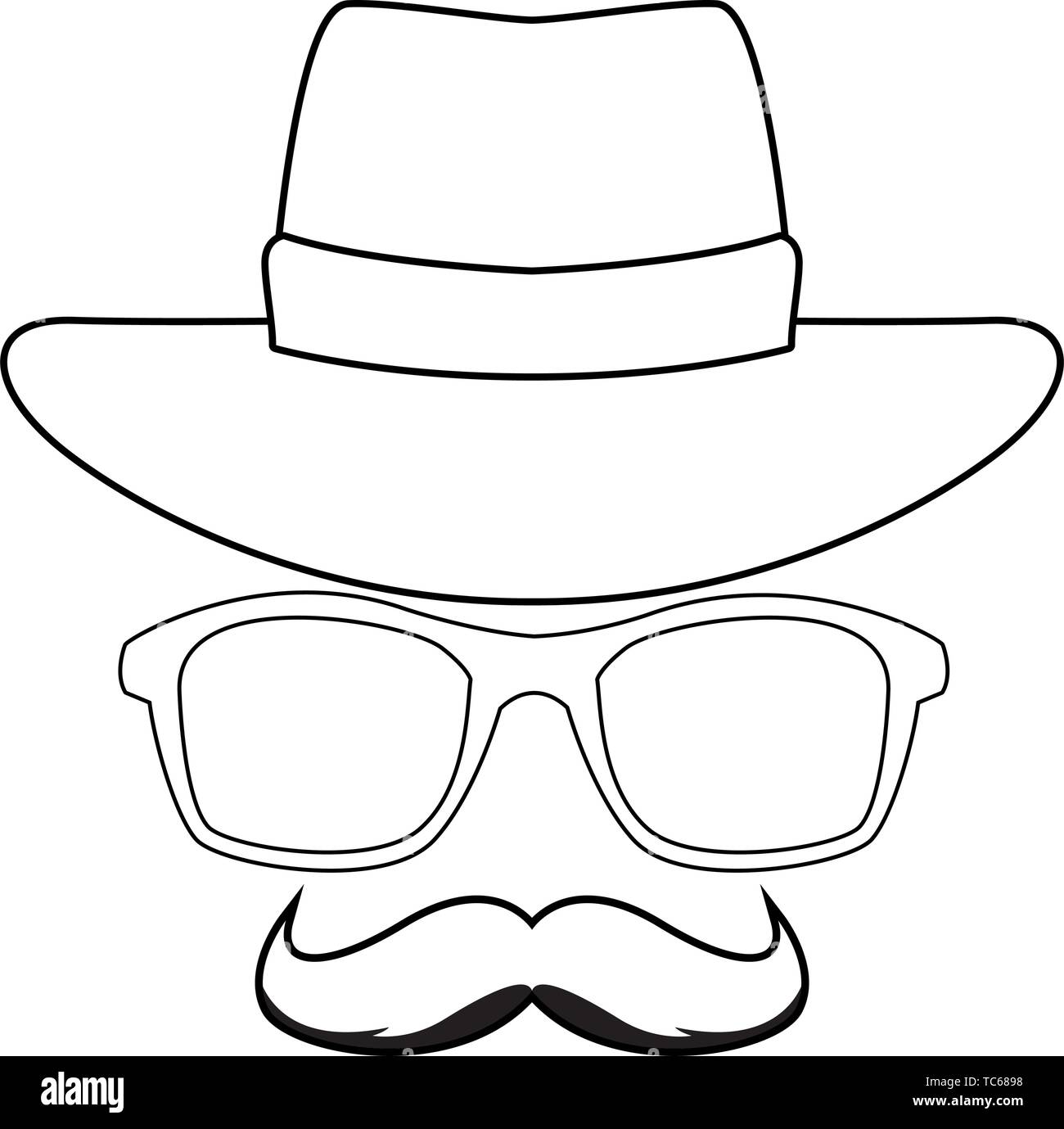 hat glasses and moustache black and white Stock Vector Image & Art - Alamy