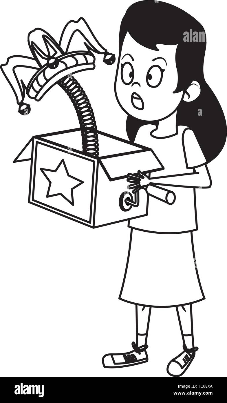 girl being surprised with joke box black and white Stock Vector Image ...