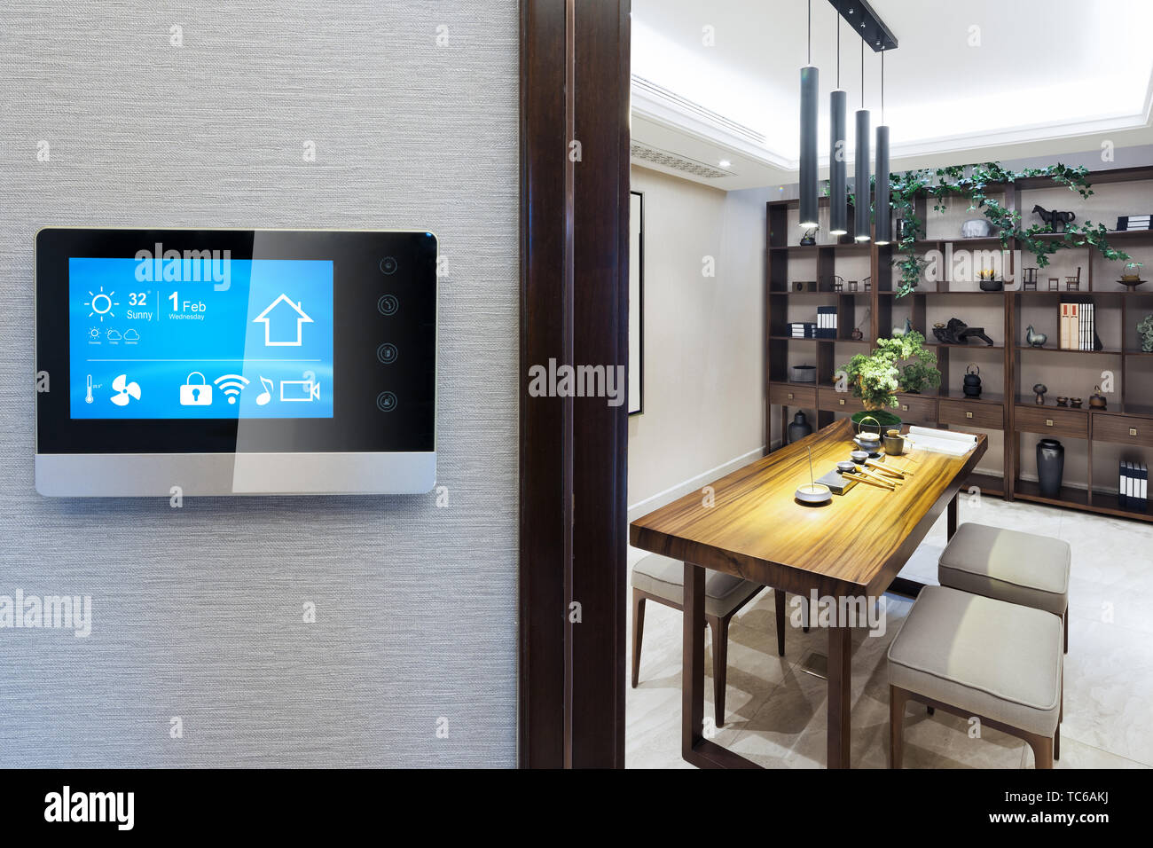 smart screen with smart home with modern study Stock Photo - Alamy