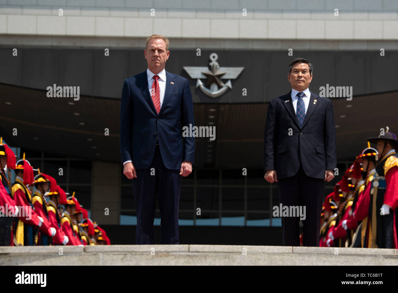 U.S. Acting Secretary of Defense Patrick M. Shanahan is welcomed to the ...