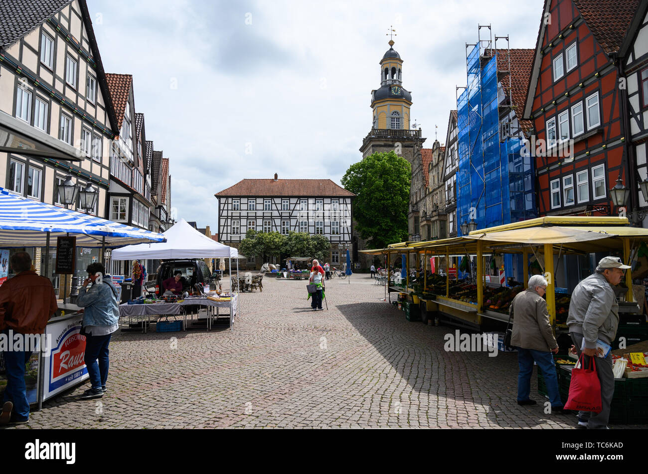 Rinteln, Germany. 28th May, 2019. There are half-timbered houses on the ...