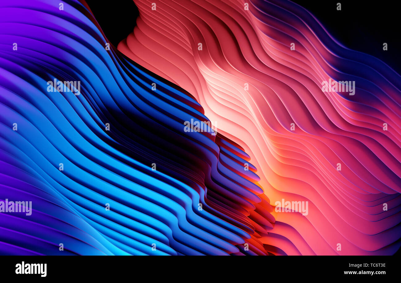 Abstract gradient warped shapes background design. 3D illustration ...