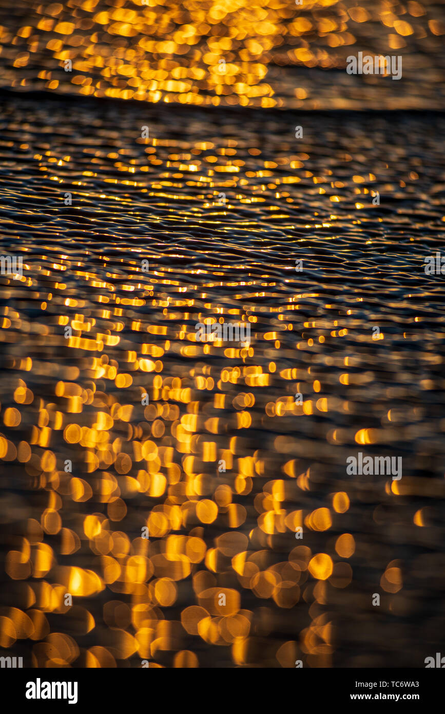 sunset light reflection in the beach wet sand and water. abstract ...