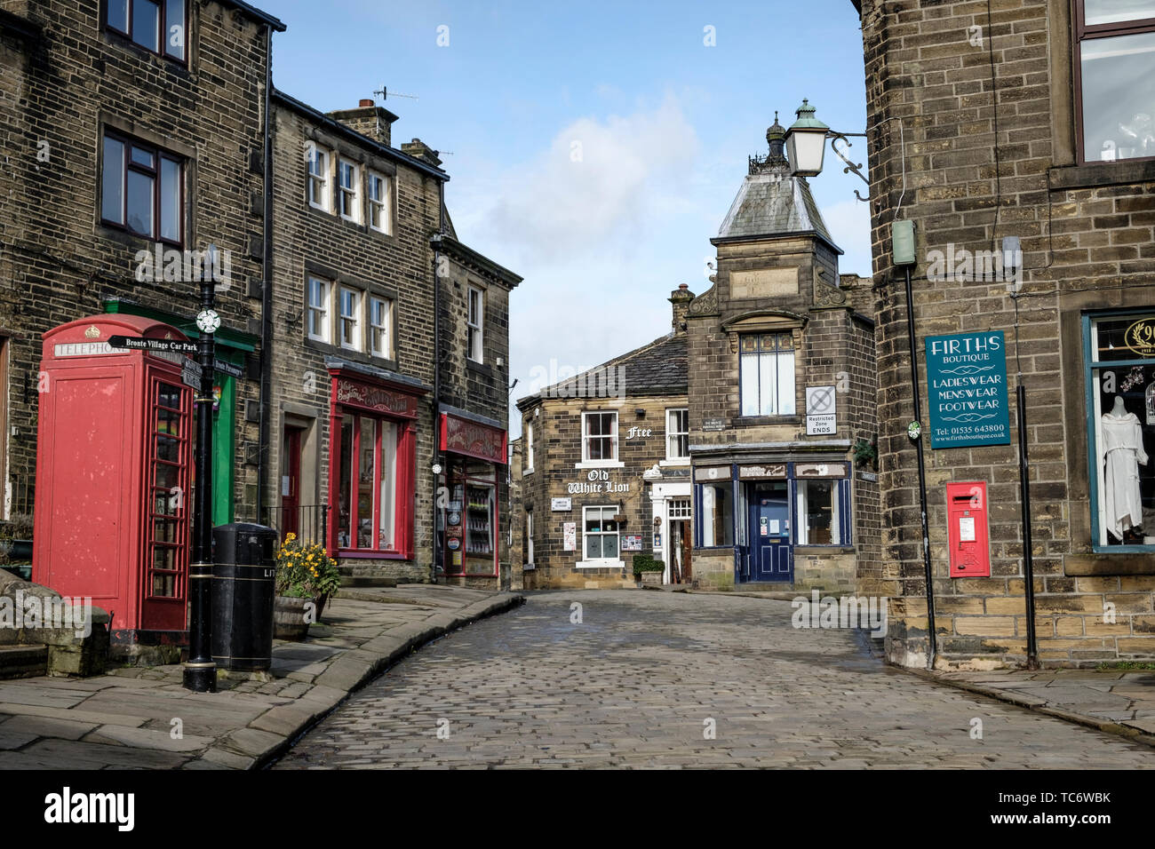 Main Street in the village of Haworth, near Keighley and Bradford, West ...