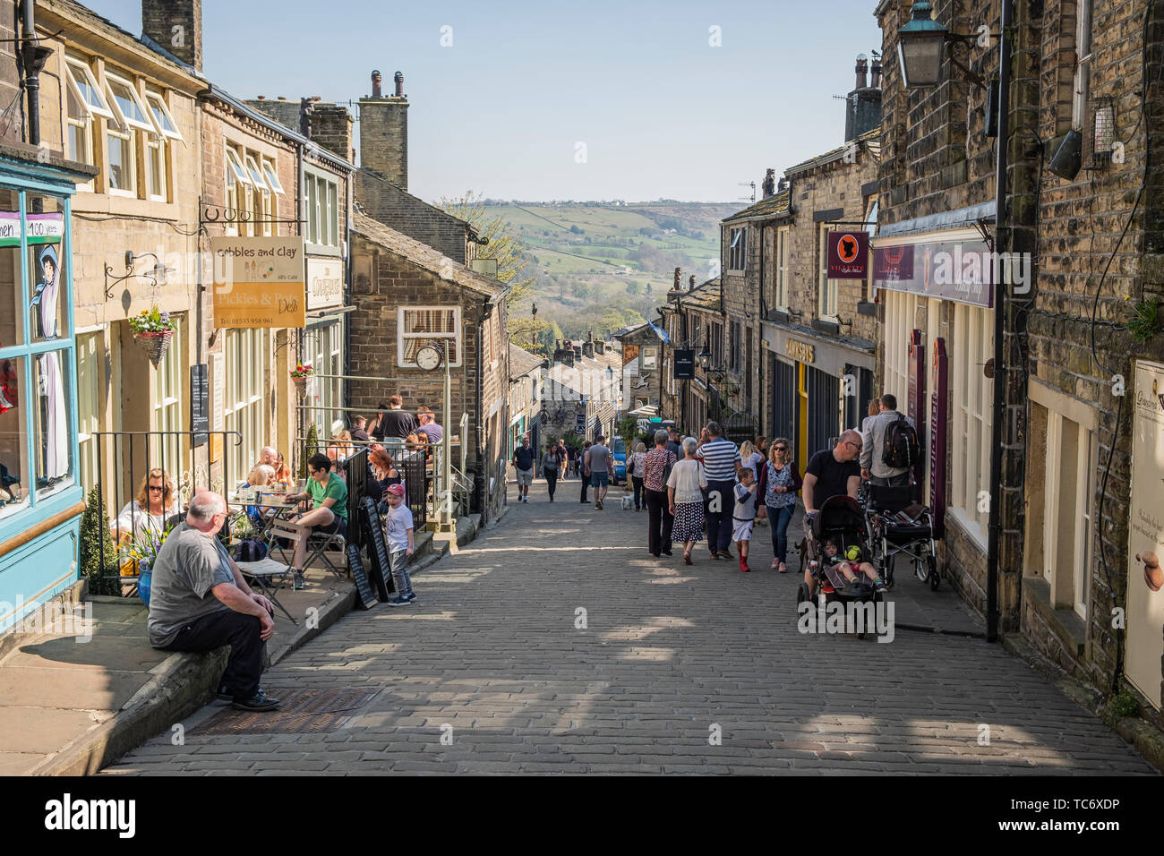 Main Street in the village of Haworth, near Keighley and Bradford, West ...