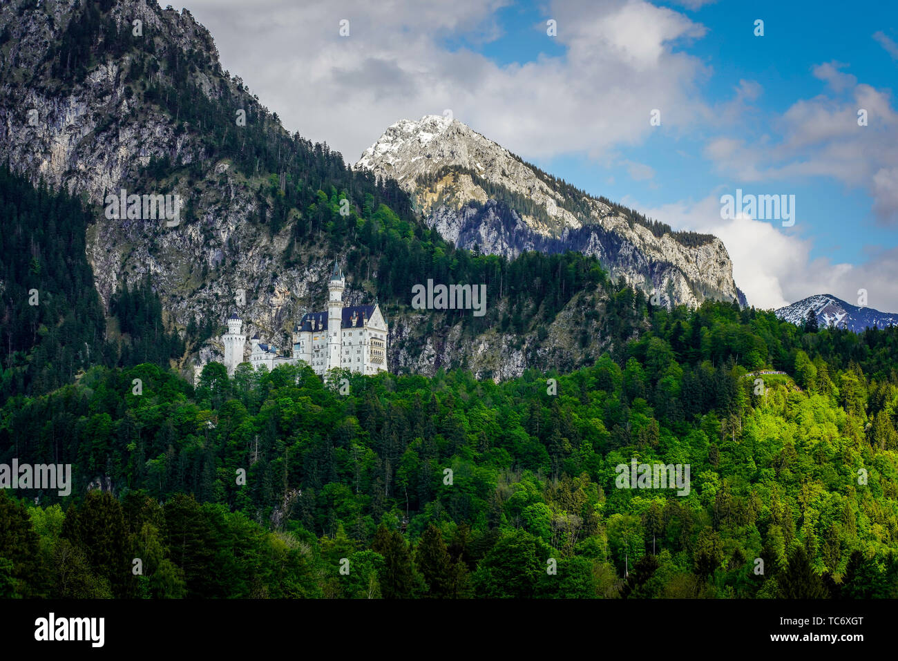 Fabulous Neuschwanstein Castle in the Bavarian alpine landscape of ...