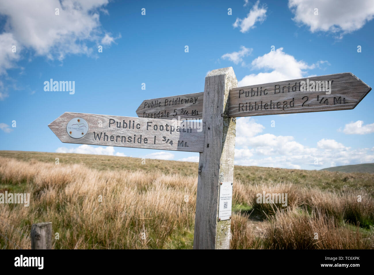 Directional Signpost pointing the way to Ribblehead or Whernside in The ...