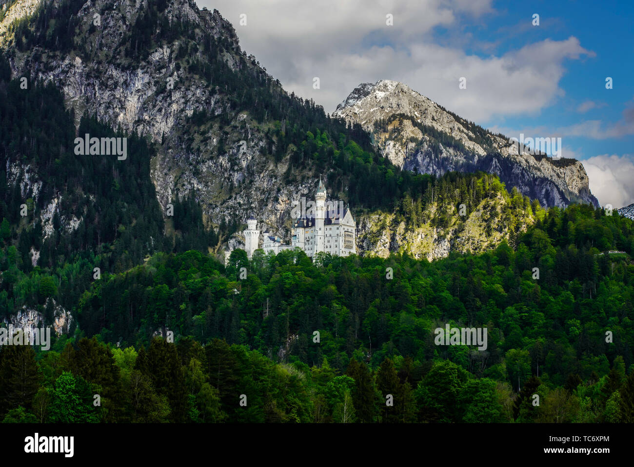 Fabulous Neuschwanstein Castle in the Bavarian alpine landscape of ...