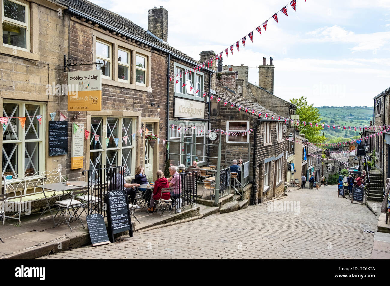 Main Street in the village of Haworth, near Keighley and Bradford, West ...