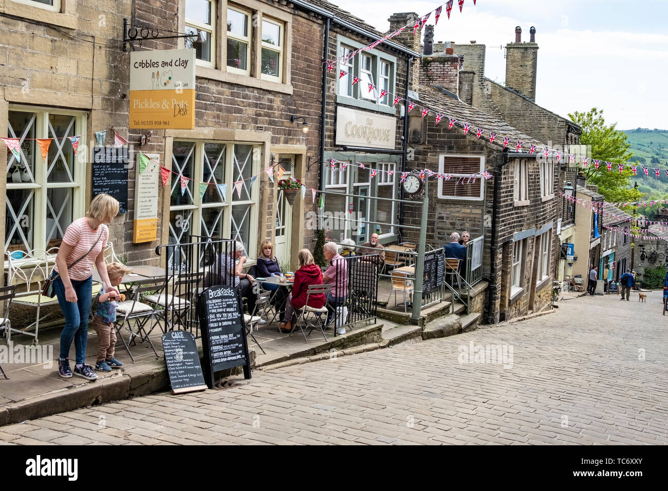 Main Street in the village of Haworth, near Keighley and Bradford, West ...