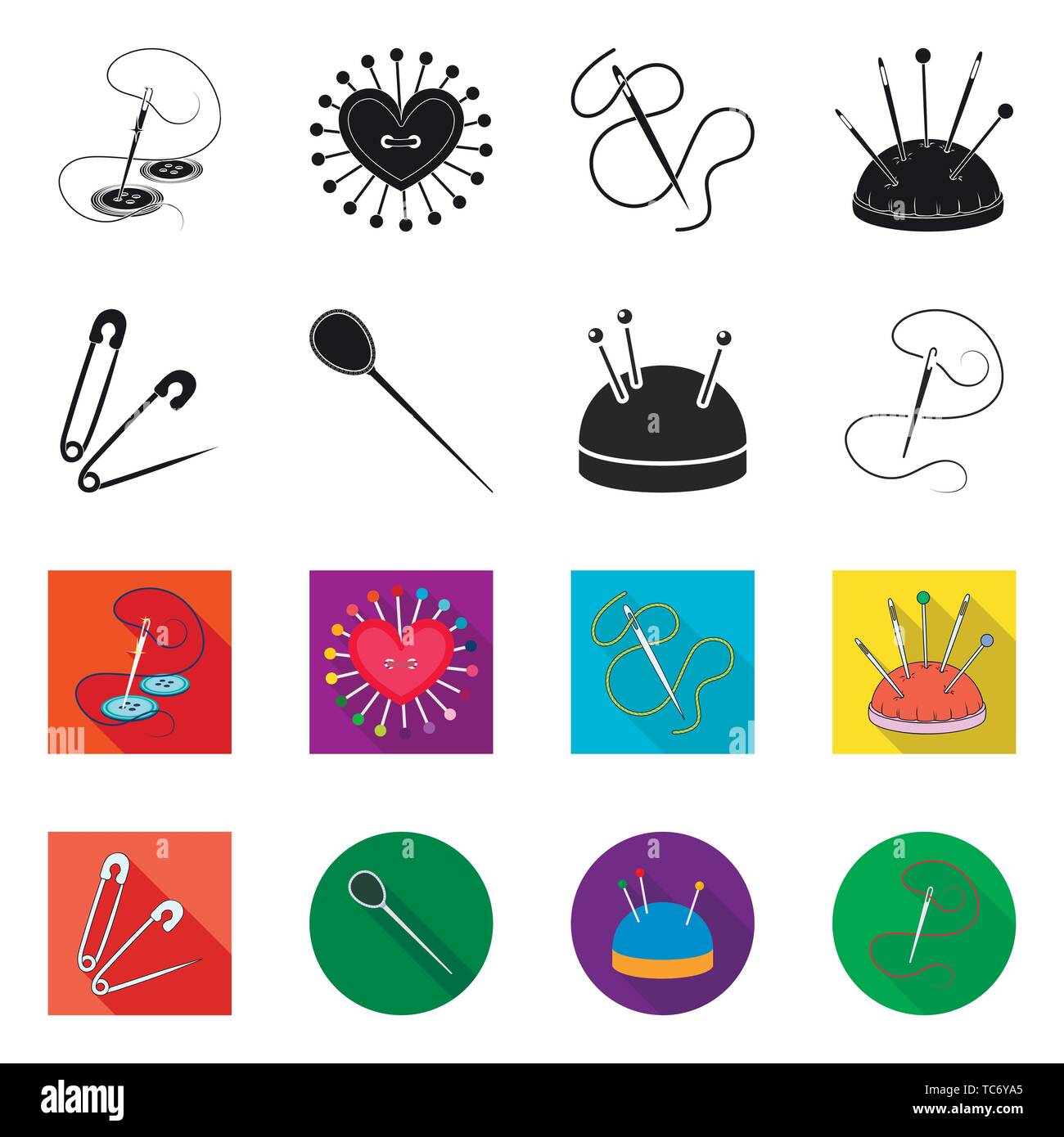 Vector design of pin and sewing icon. Set of pin and sketch vector icon ...