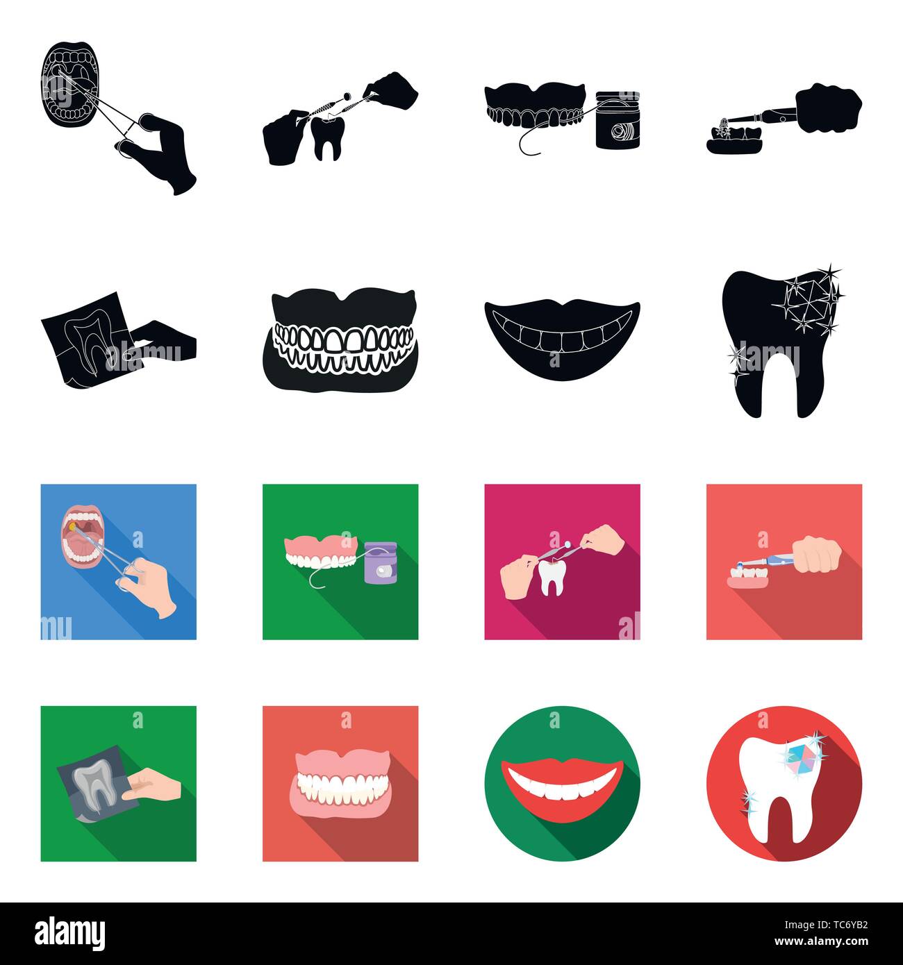 Vector illustration of tooth and happy icon. Set of tooth and whitening ...
