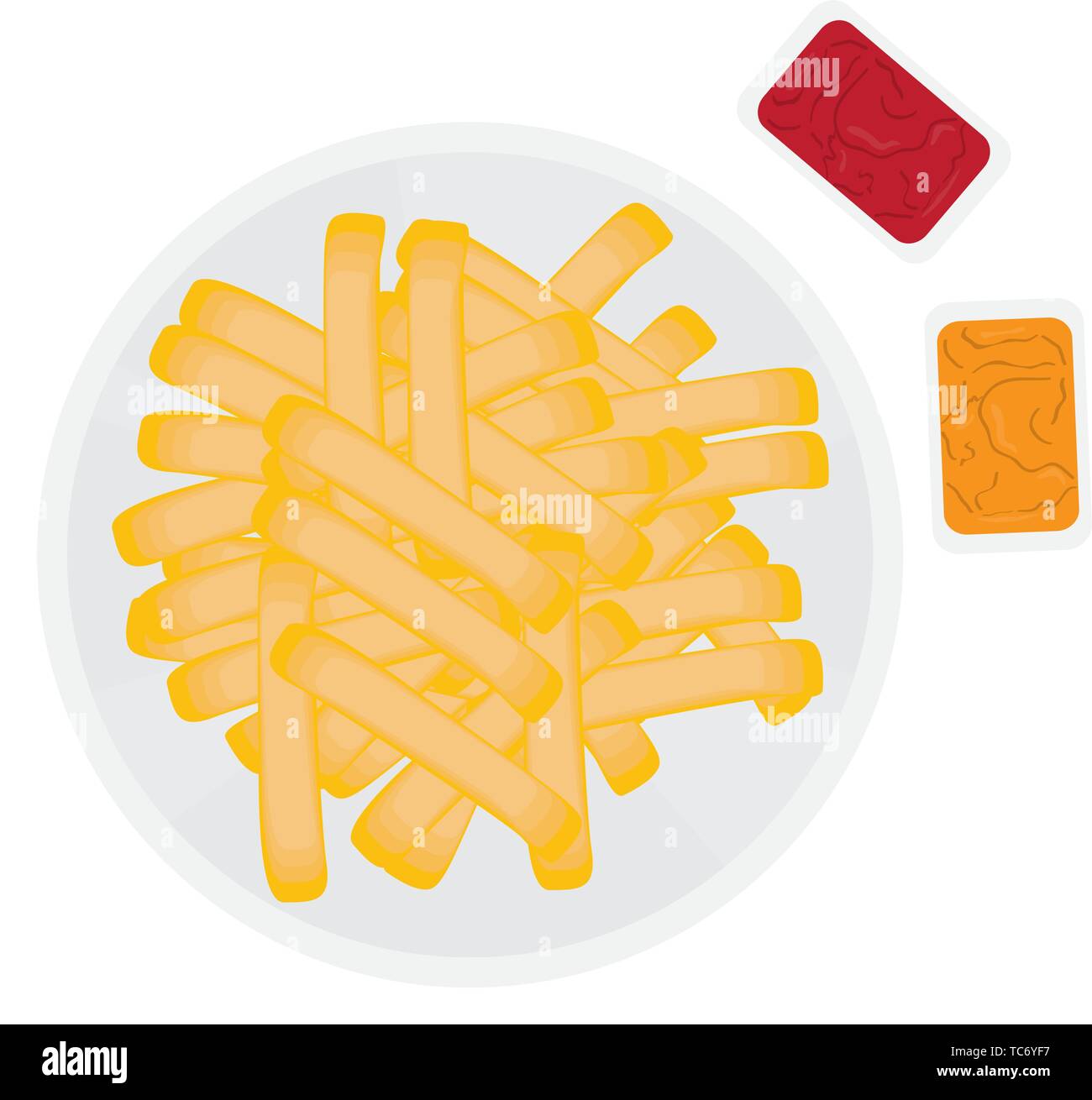 Top view of a french fries on a plate with sauces - Vector Stock Vector ...