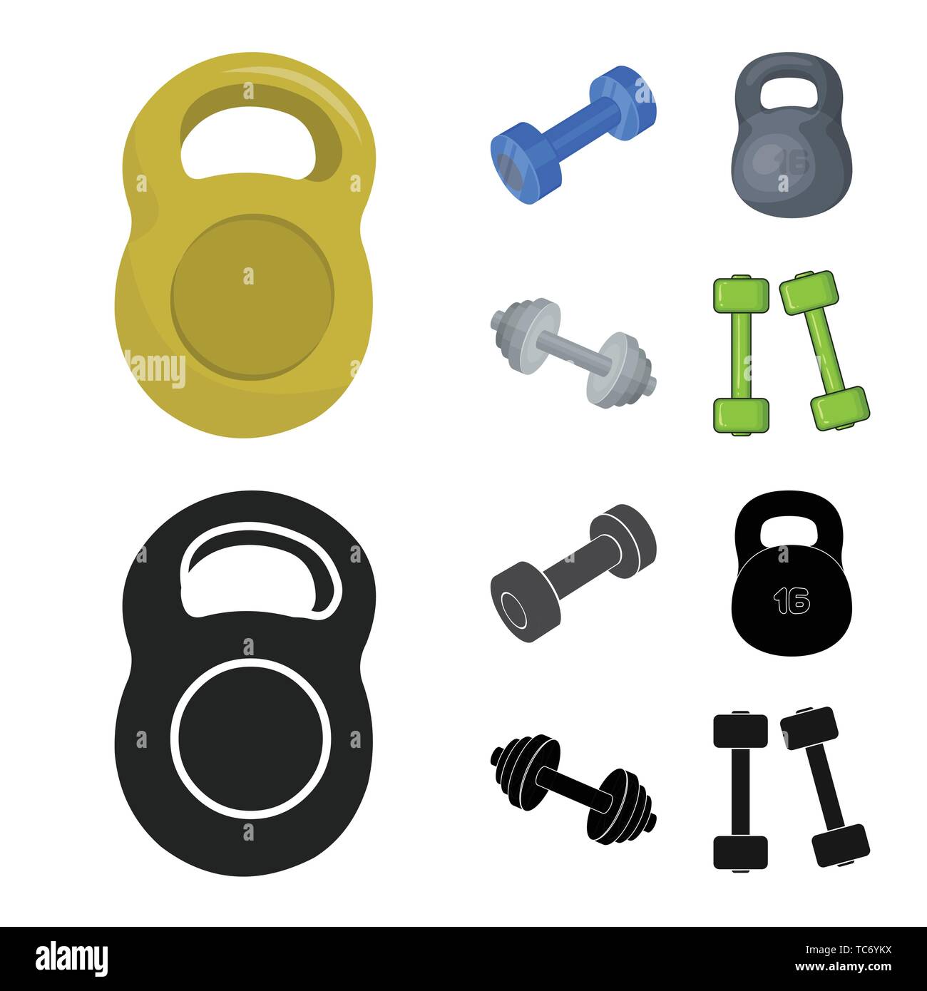 Vector illustration of weight and lifting sign. Set of weight and ...