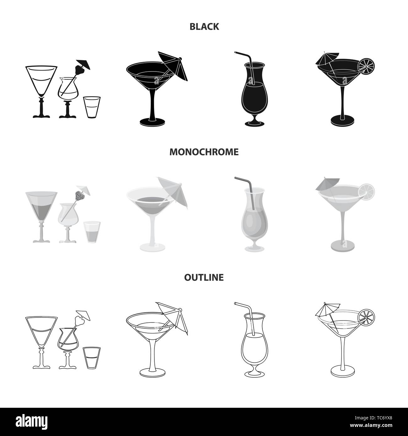 Vector design of cocktail and menu icon. Collection of cocktail and ...