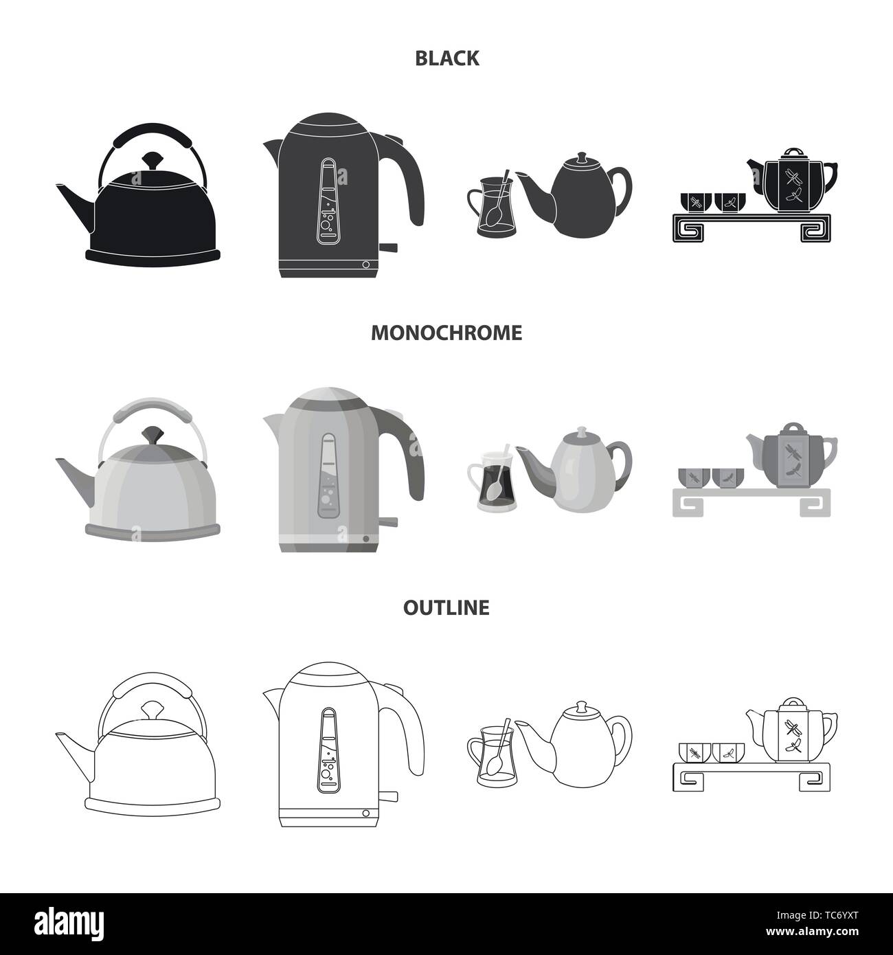 Vector illustration of kettle and tea symbol. Collection of kettle and ...
