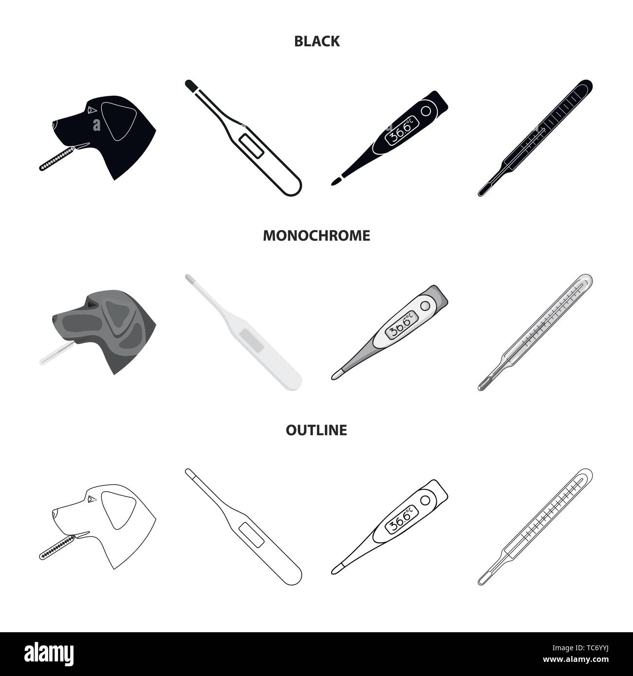 Vector design of thermometer and heat symbol. Set of thermometer and ...