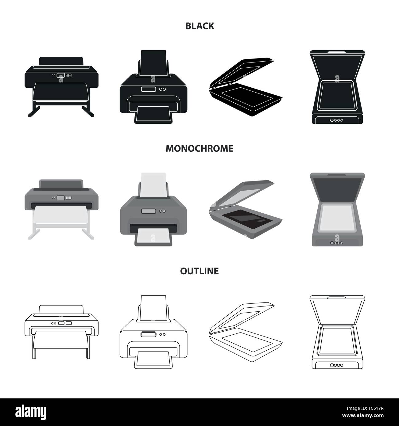 Vector design of printer and plotter symbol. Set of printer and machine ...