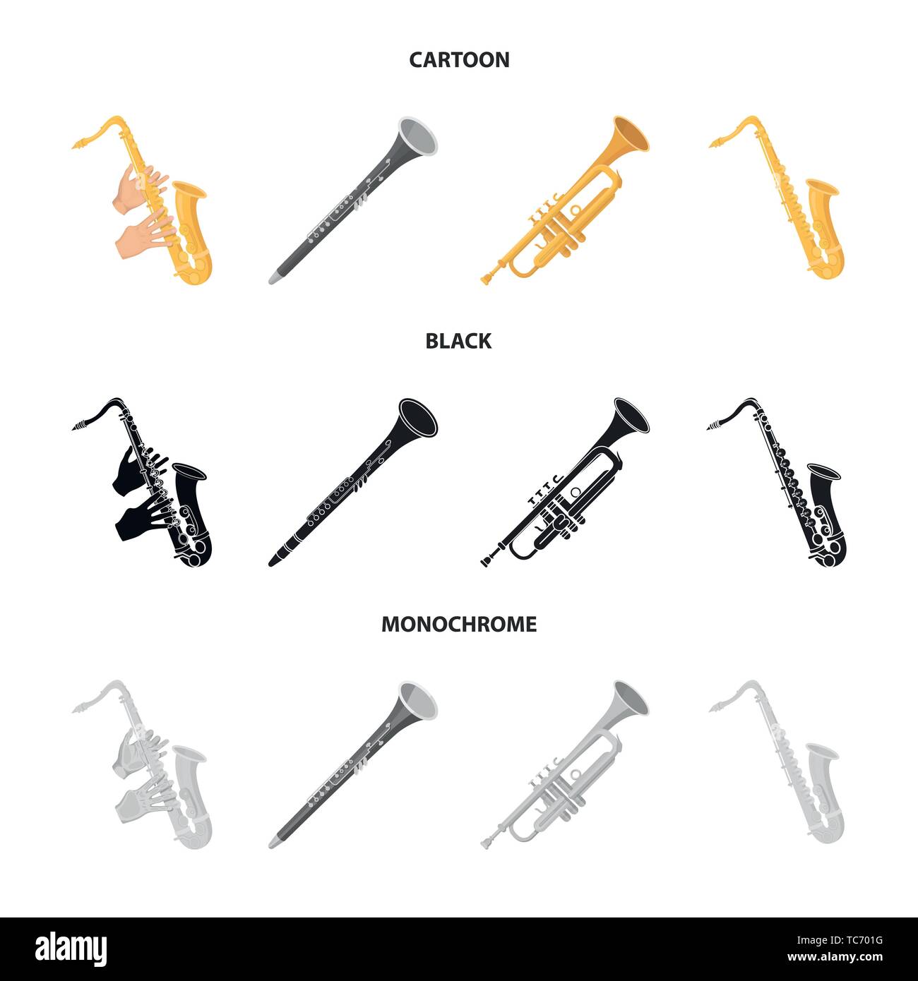 Vector illustration of trumpet and brass symbol. Set of trumpet and ...