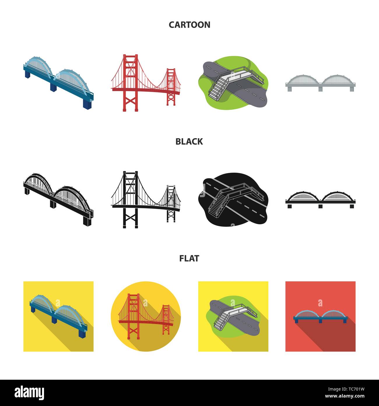 Vector illustration of bridge and construction symbol. Set of bridge ...