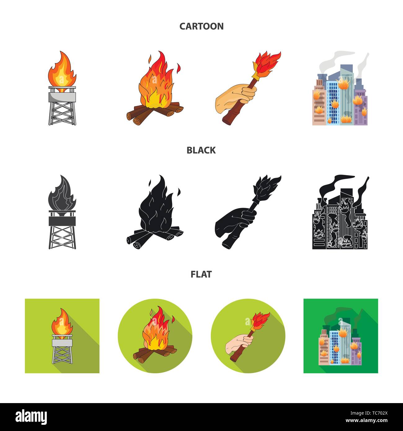Vector illustration of fire and flame sign. Set of fire and fireball ...
