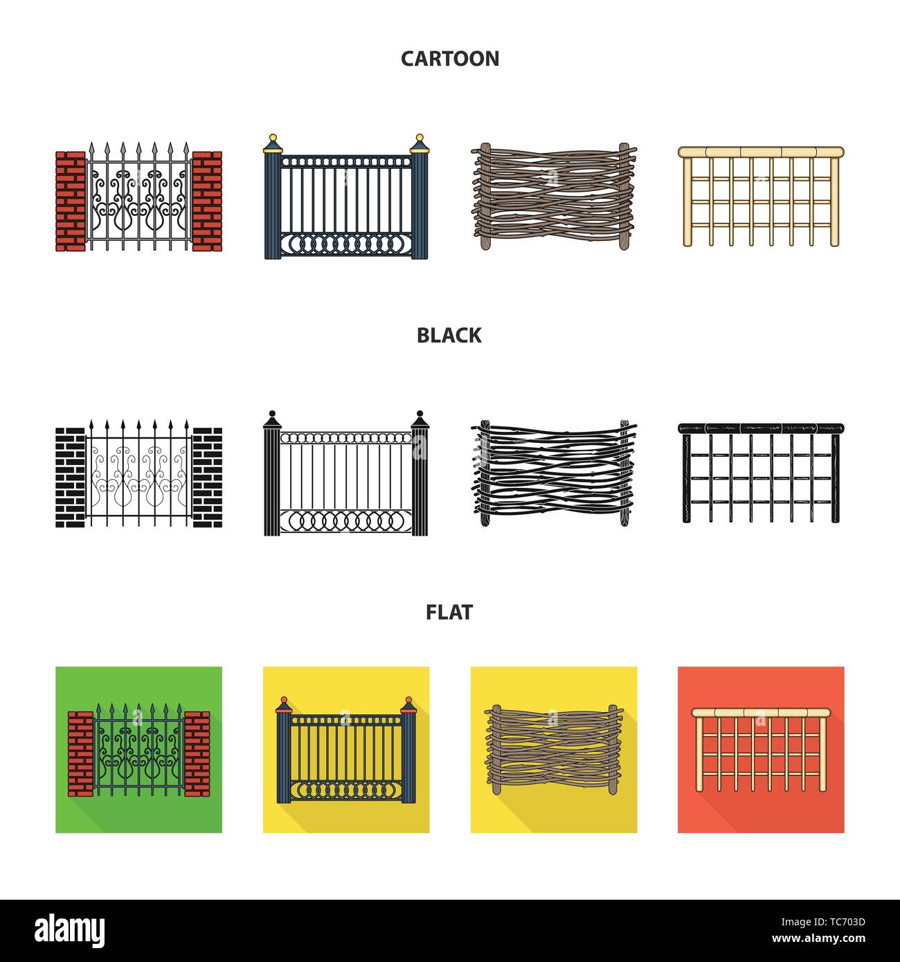 Vector illustration of gate and fence symbol. Set of gate and wall ...
