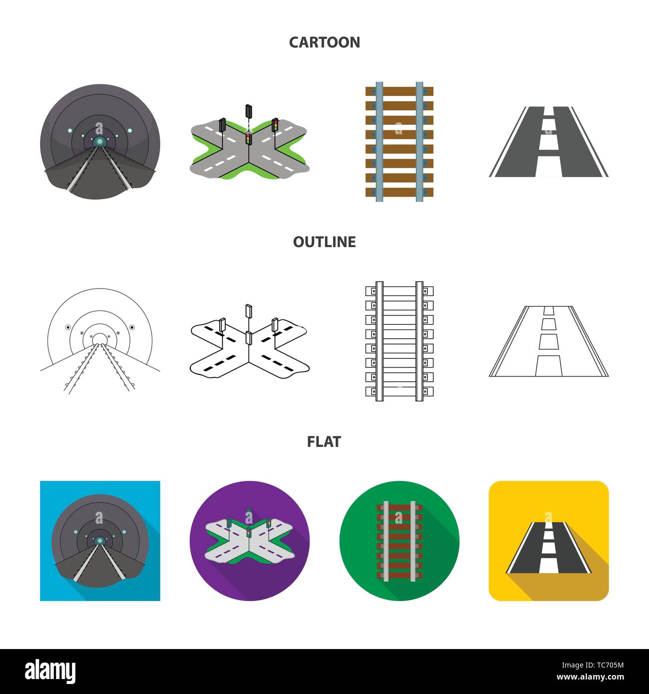 Vector illustration of road and street sign. Collection of road and ...