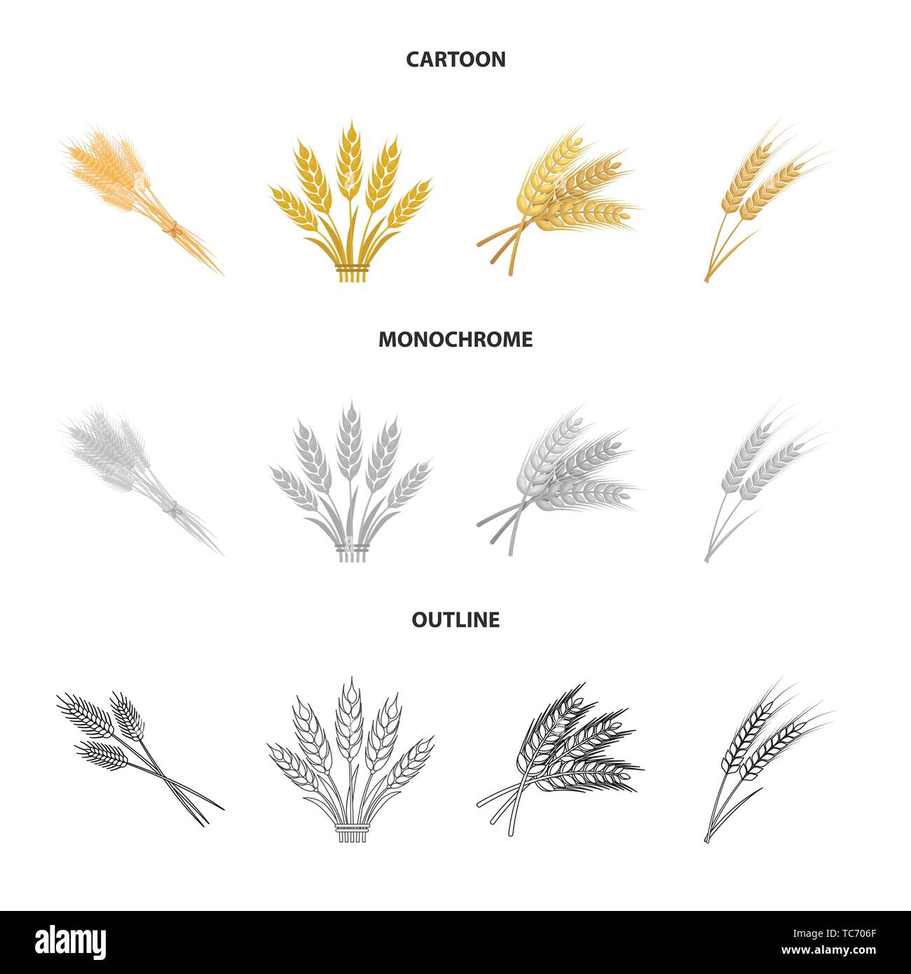 Vector illustration of wheat and stalk symbol. Set of wheat and grain ...