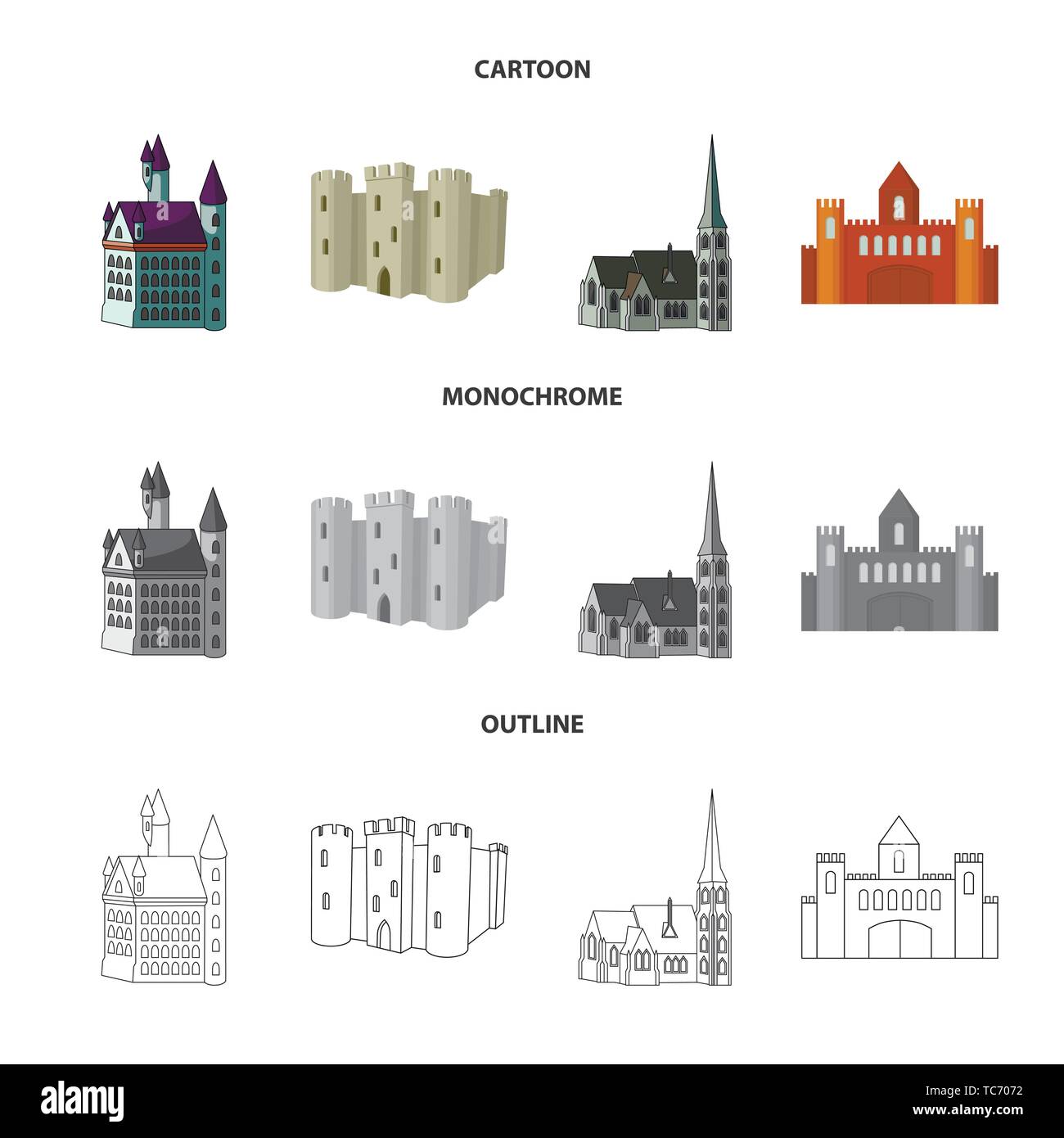 Vector illustration of fairytale and medieval symbol. Set of fairytale ...