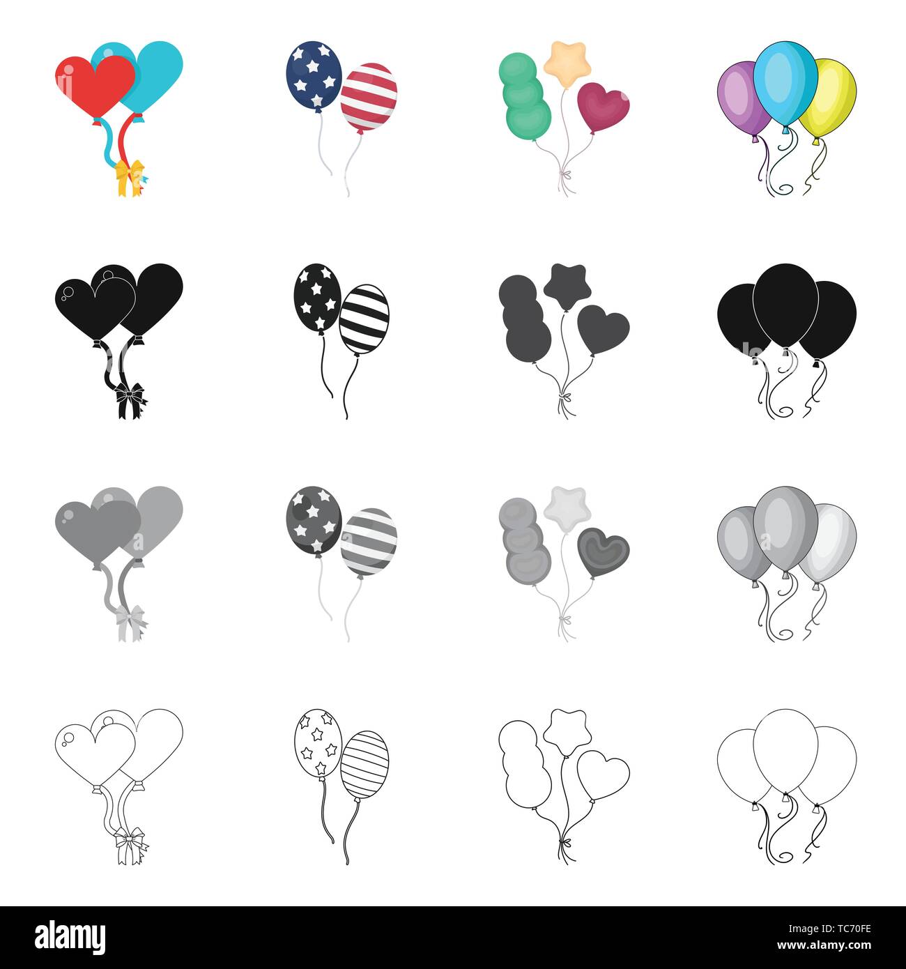 Vector illustration of happy and fun icon. Set of happy and balloon ...
