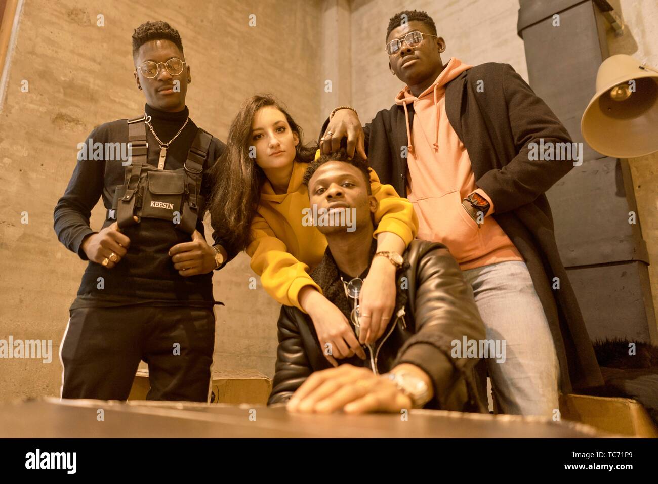 Four people chilling out hi-res stock photography and images - Alamy