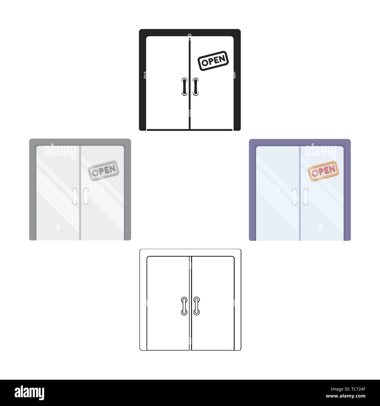 Open store icon in cartoon,black style isolated white background. E ...