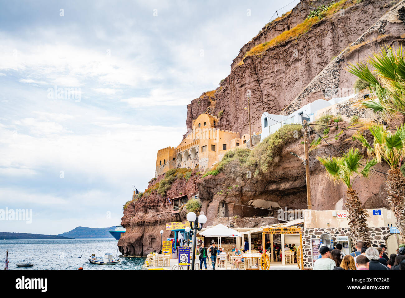 Port of Santorini Island in Greece, in Thira, the capital city Stock ...