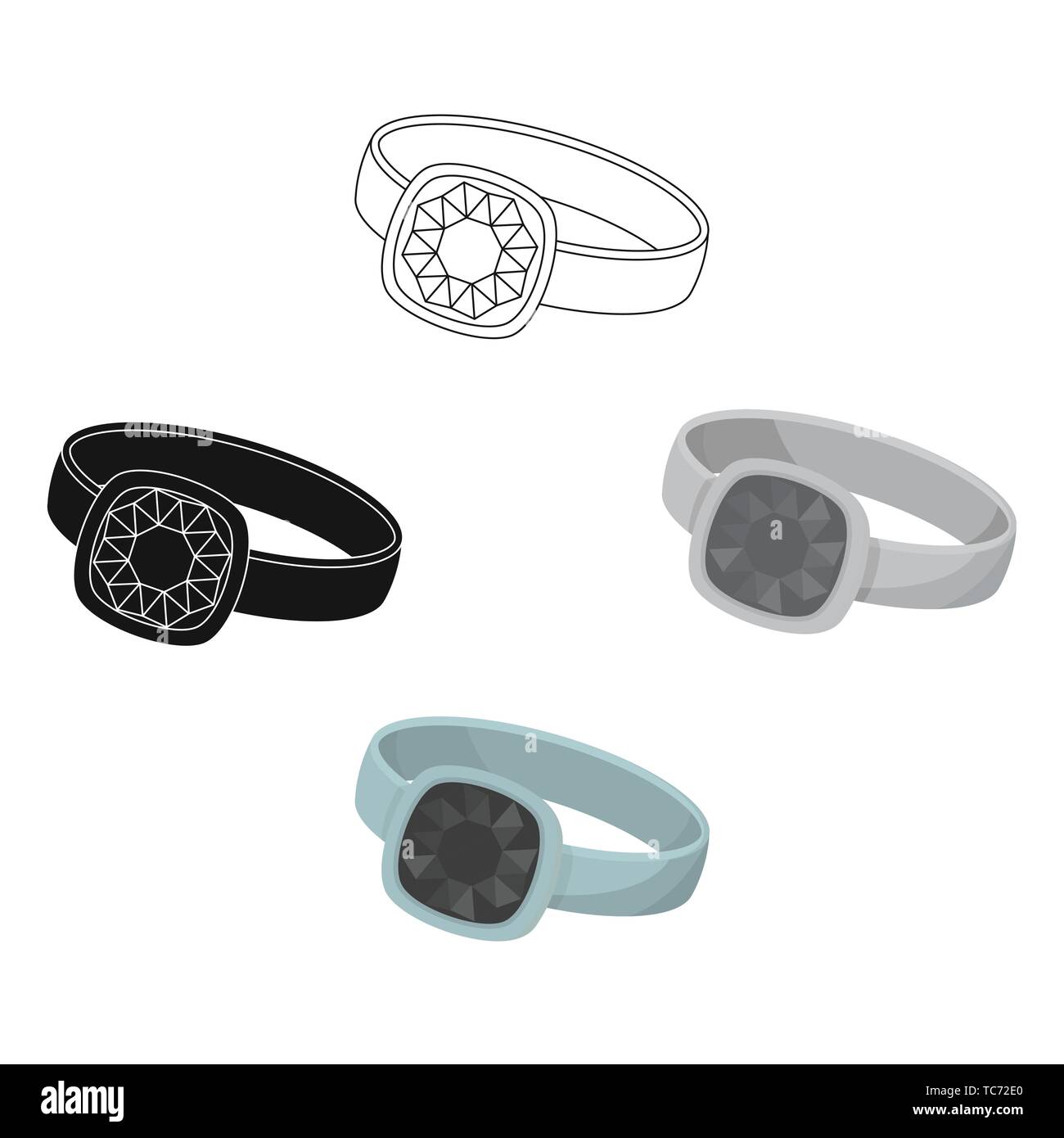 Silver ring icon in cartoon,black style isolated on white background ...