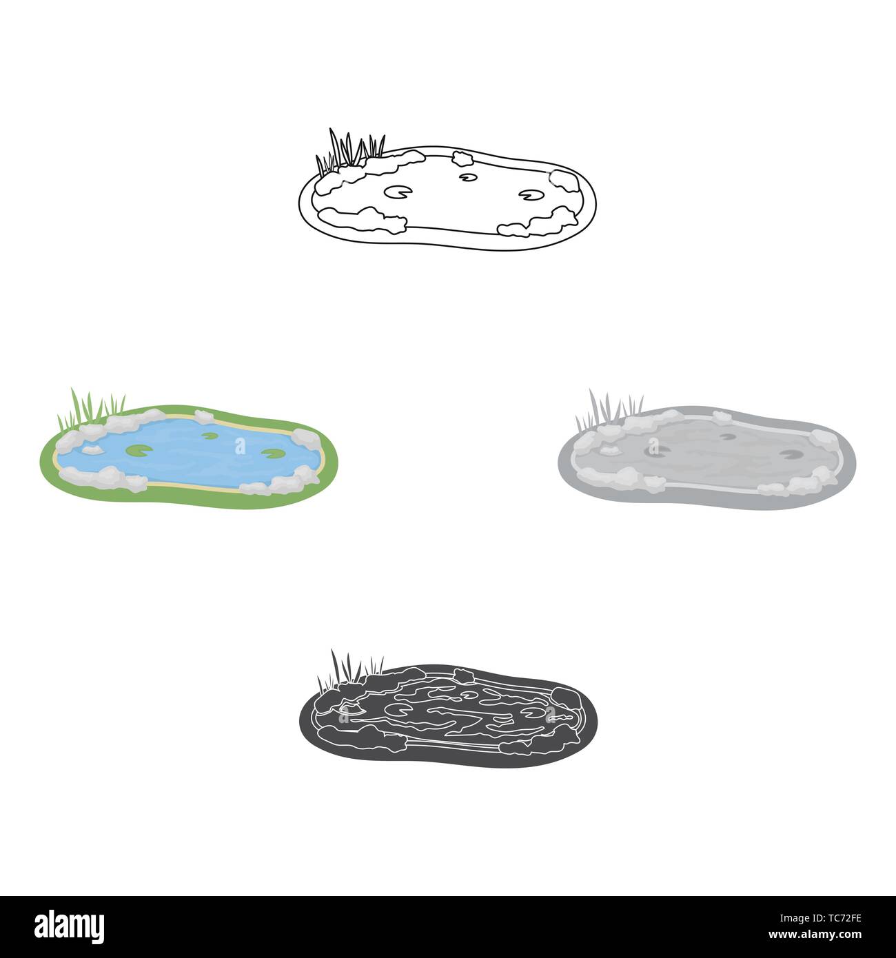 Pond icon in cartoon,black style isolated on white background. Park ...