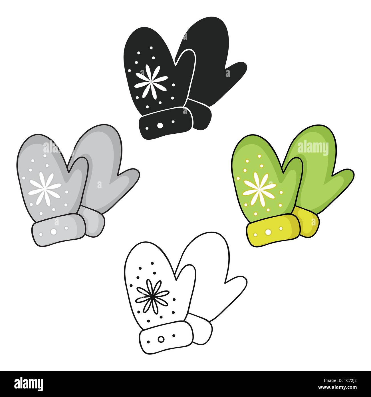 Mittens icon in cartoon,black style isolated on white background. Ski ...