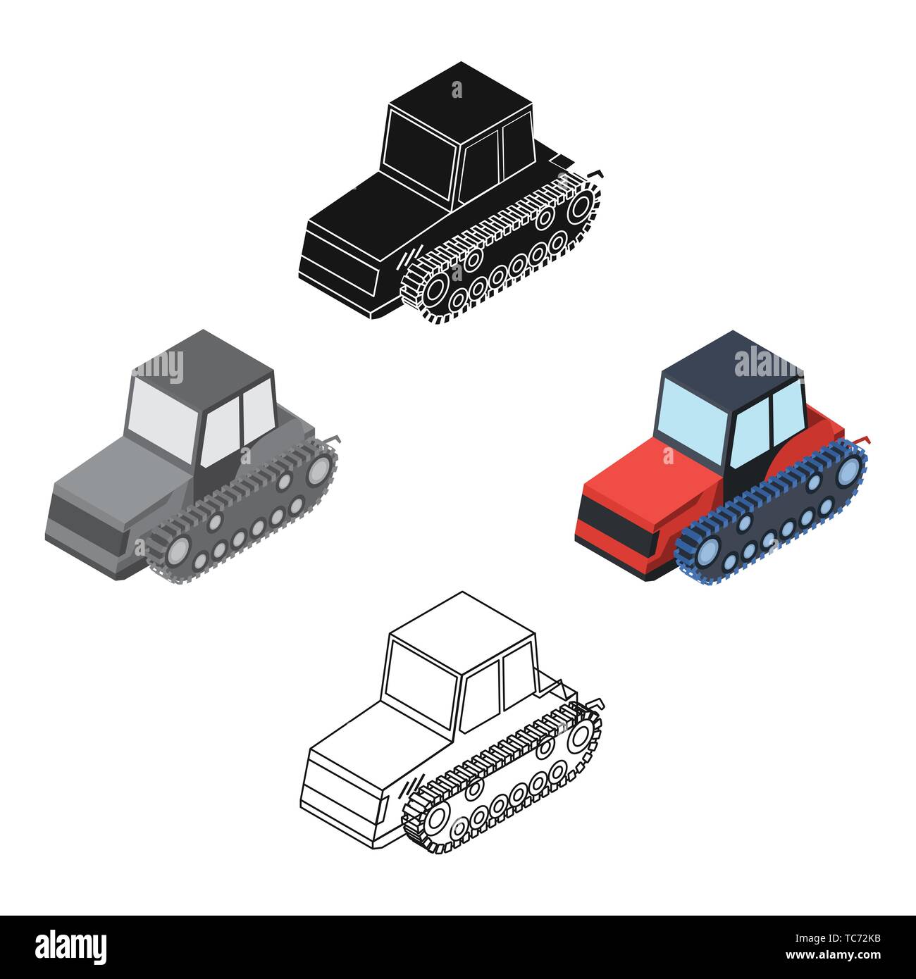 Tracked tractor icon in cartoon,black design isolated on white ...