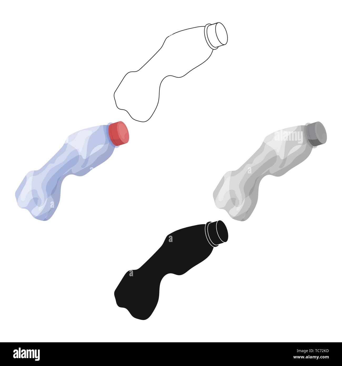 Crumpled plastic bottle icon in cartoon,black style isolated on white ...