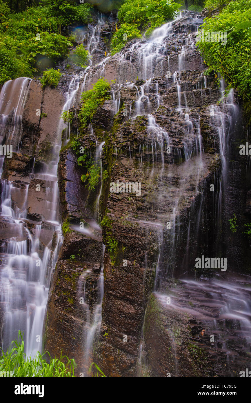 Flow water landscape of 15daogou volcano rock waterfall in Changbai ...
