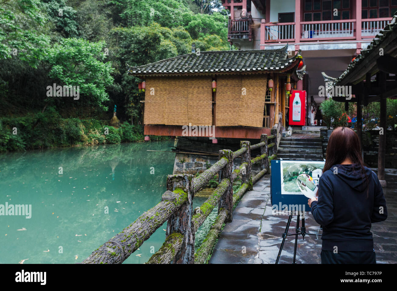 The beautiful Dehang Miaozhai, surrounded by mountains Stock Photo - Alamy