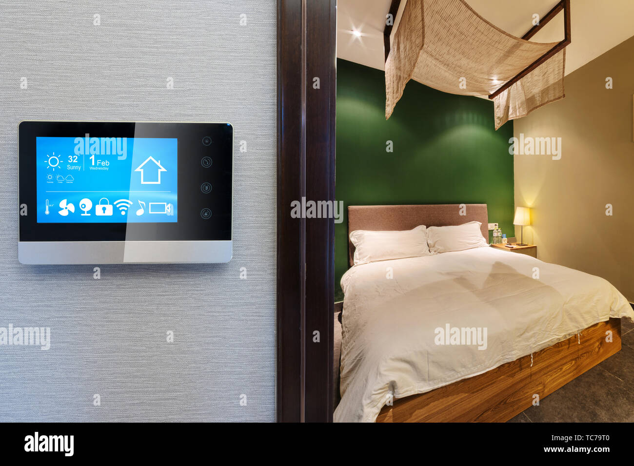 smart screen with smart home with modern bedroom Stock Photo - Alamy