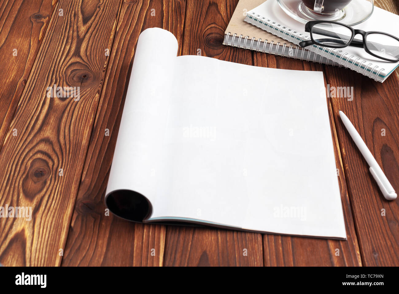 Open blank journal pages for your design copy space on wooden ...