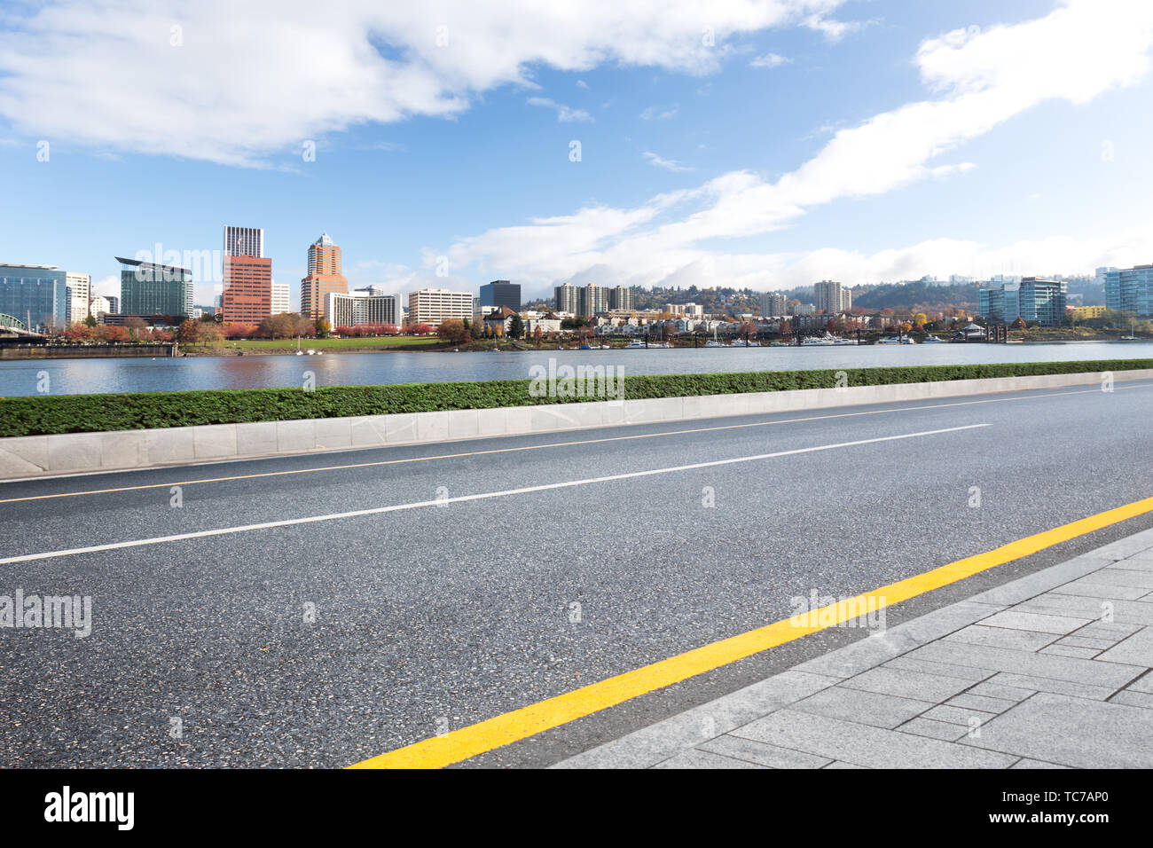 cityscape and skyline of portland from empty road Stock Photo - Alamy