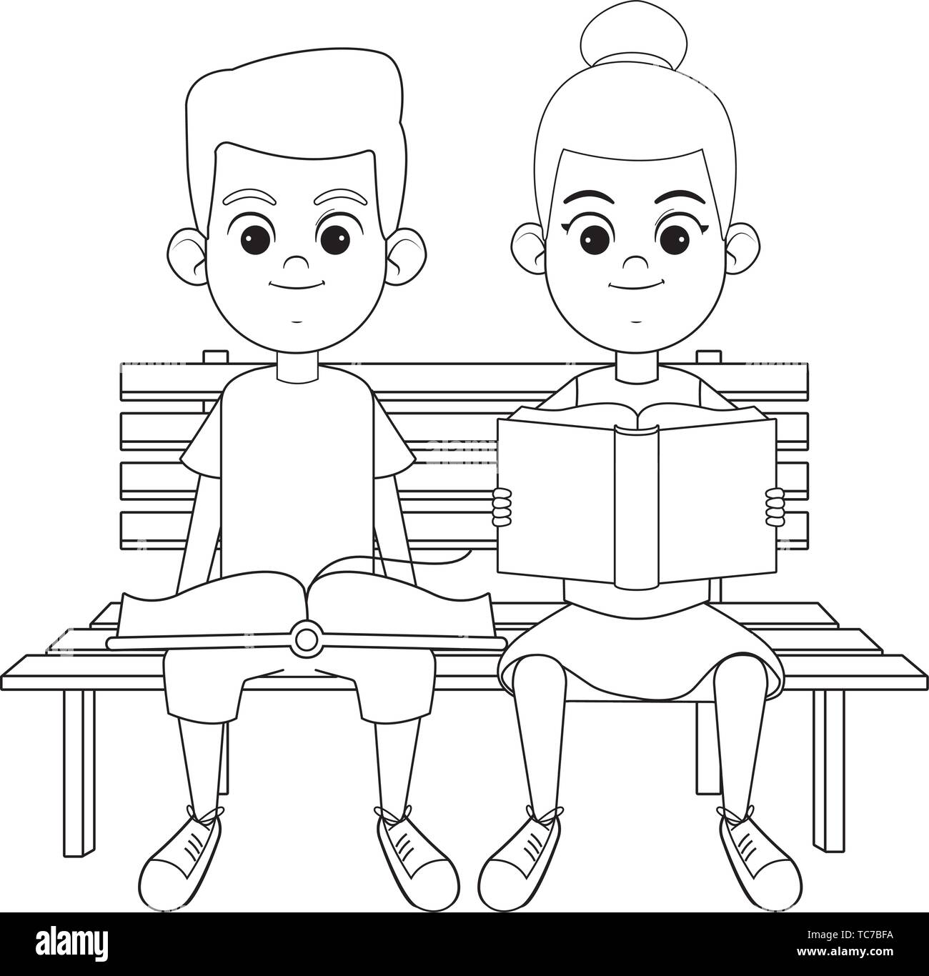 Kids sitting park bench Stock Vector Images - Alamy