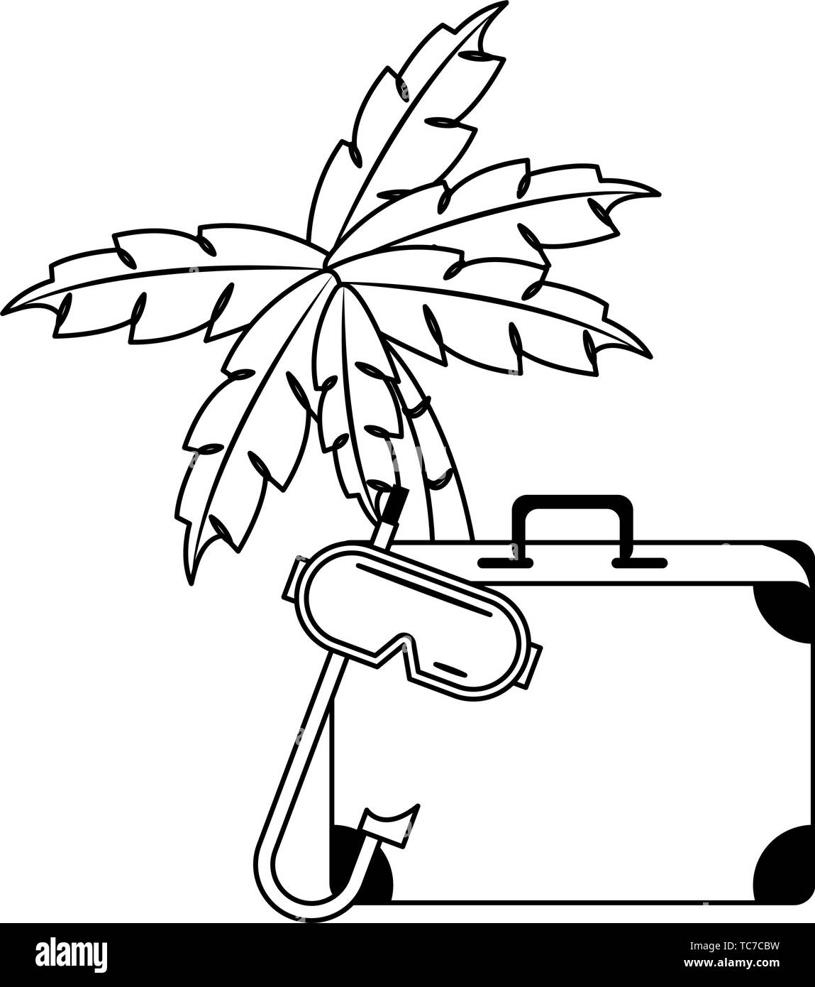 Summer travel and vacations cartoons in black and white Stock Vector ...