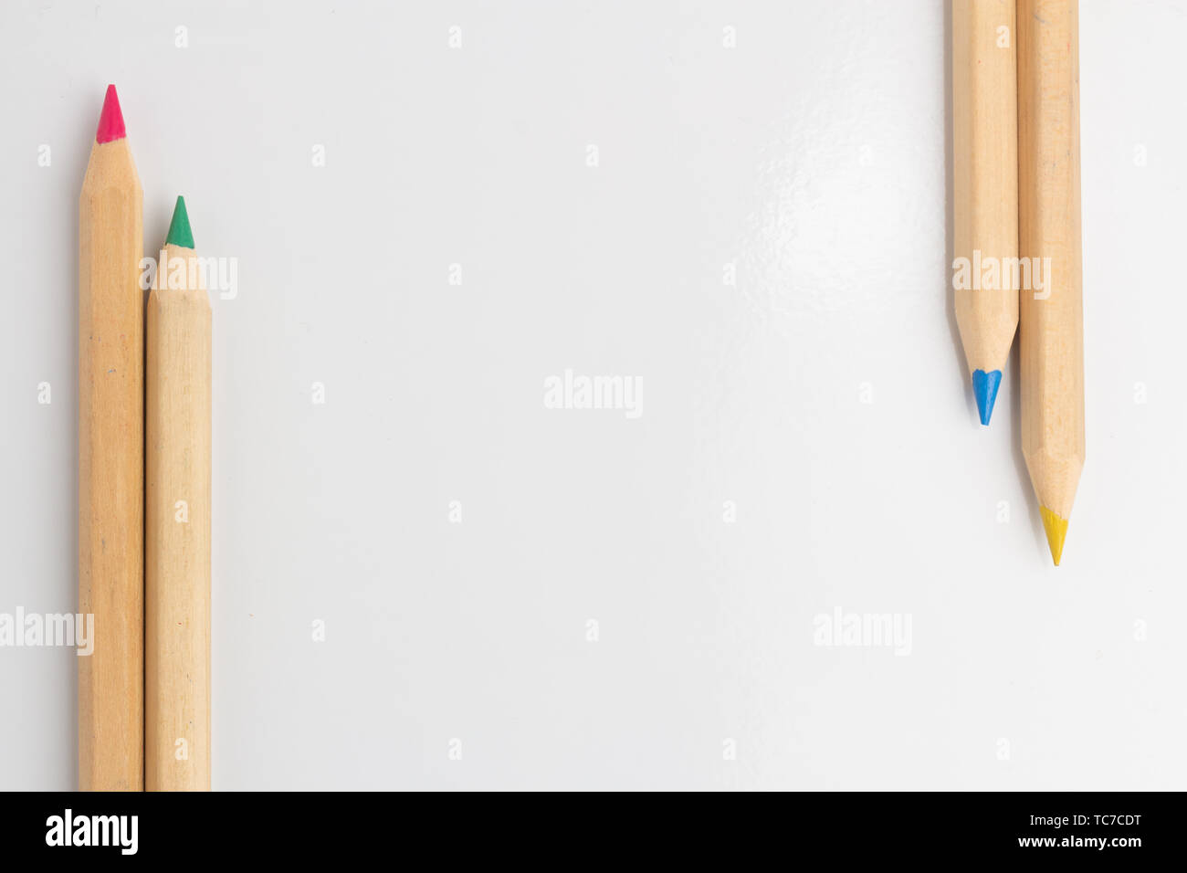 Color pencils are on the white table. Pencil drawing Stock Photo - Alamy